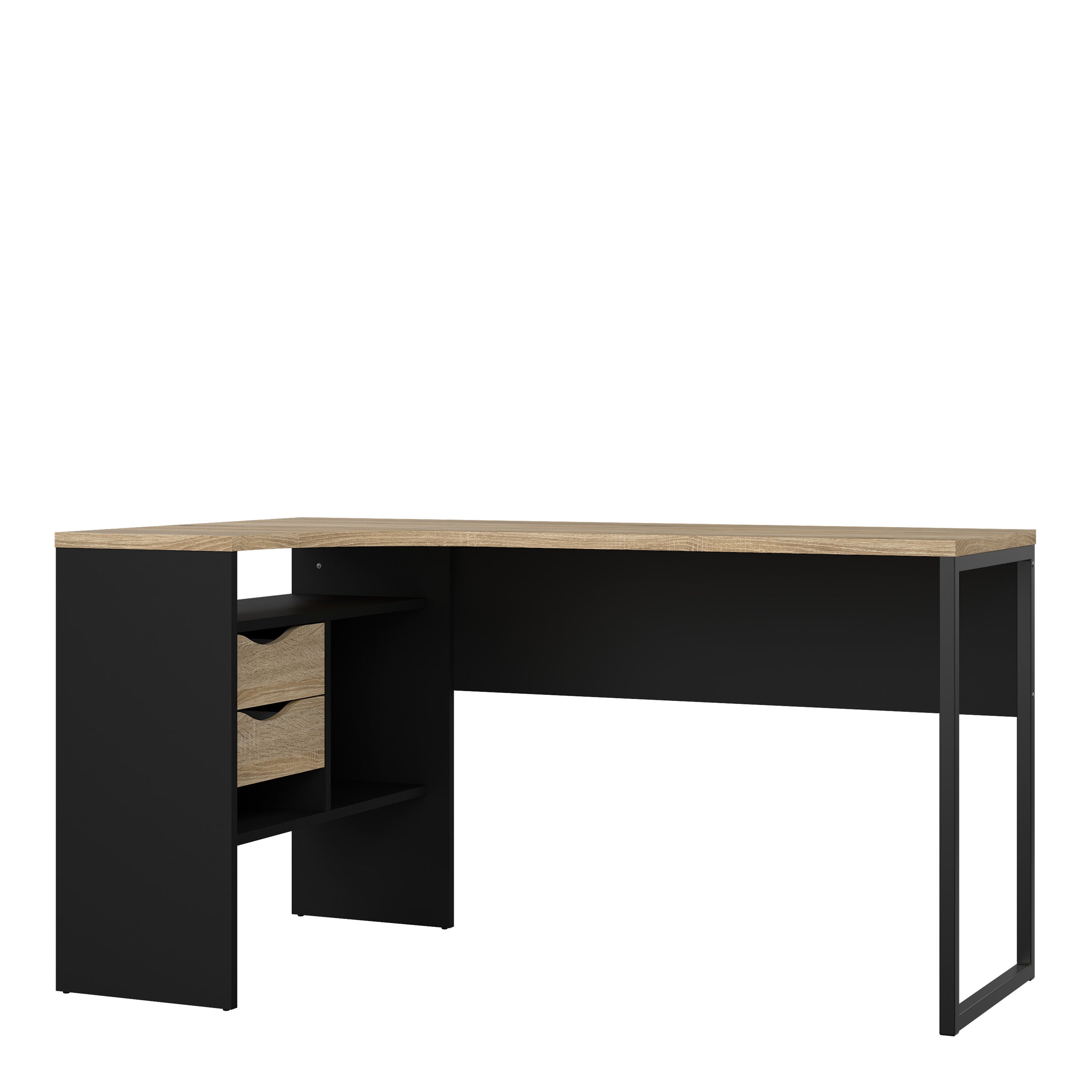 Function Plus Corner Desk 2 Drawers in Black Matt and Oak – Furniture Edit