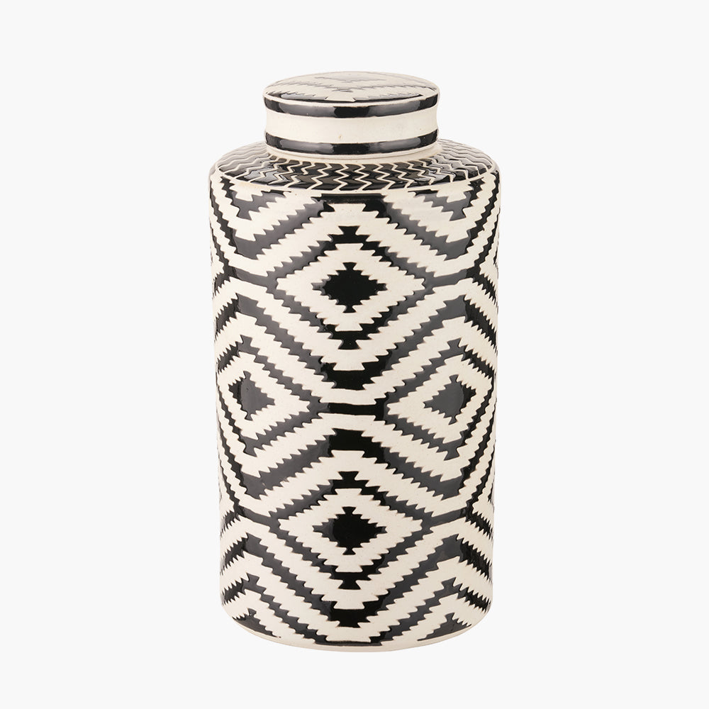 Chirala Black and White Ceramic Aztec Design Lidded Ginger Jar ...