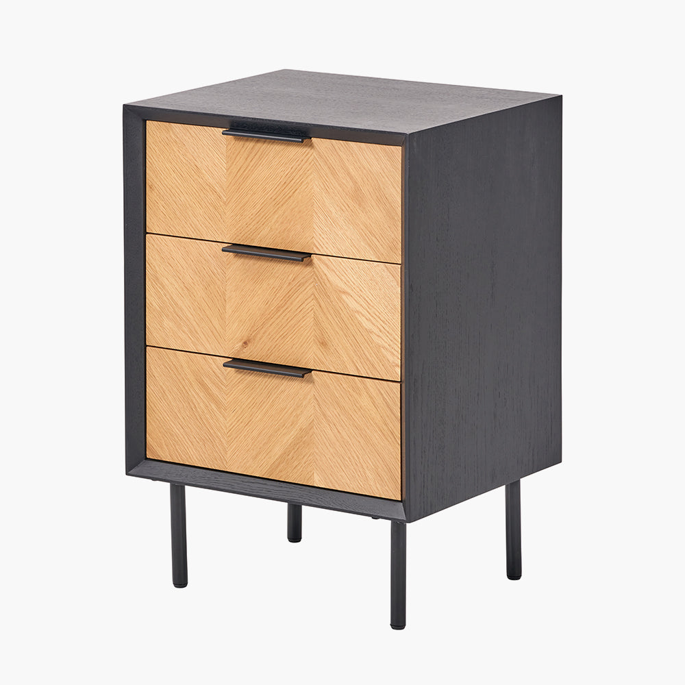 Hailee Black and Natural Chevron Oak and Pine Wood 3 Drawer Unit ...